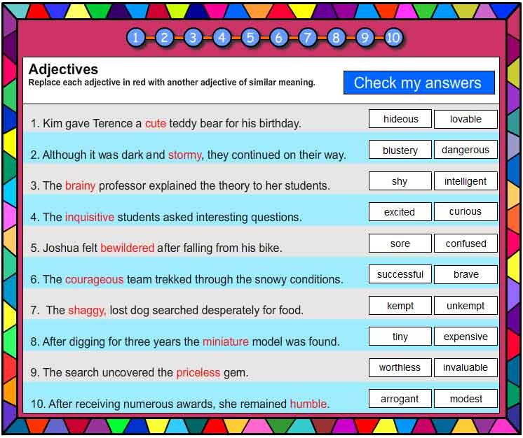 Adjectives Vocabulary Builder - Studyladder Interactive Learning Games